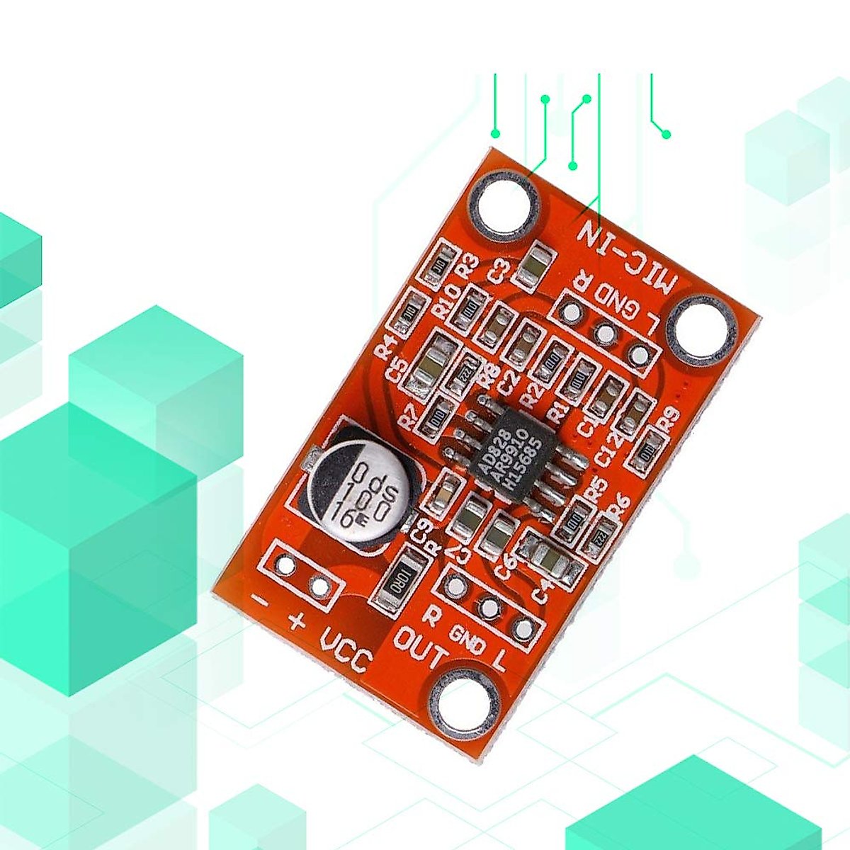 Acxico 1Pcs AD828 Stereo Dynamic Microphone Preamplifier Board Pickup Module DC 3.8V-15V MIC Preamp Module