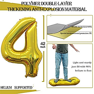 GOER 42 Inch Gold 40 Number Balloons,Jumbo Foil Helium Balloons for 40th Birthday Party Decorations and 40th Anniversary Event
