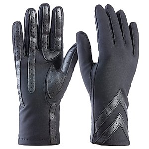 isotoner Womens Spandex Recycled Touchscreen Cold Weather Gloves with Warm Fleece Lining and Chevron Details