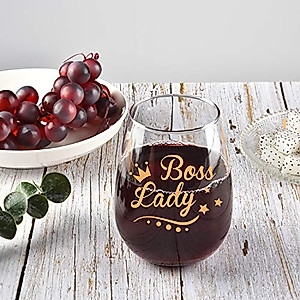Modwnfy Boss Gifts for Women, Boss Lady Stemless Wine Glass, Boss Female Wine Glass for Boss Lady Women Her Mother Wife Sister Friend, Boss Gifts on Christmas Bosses Day Birthday Farewell, 15 Oz