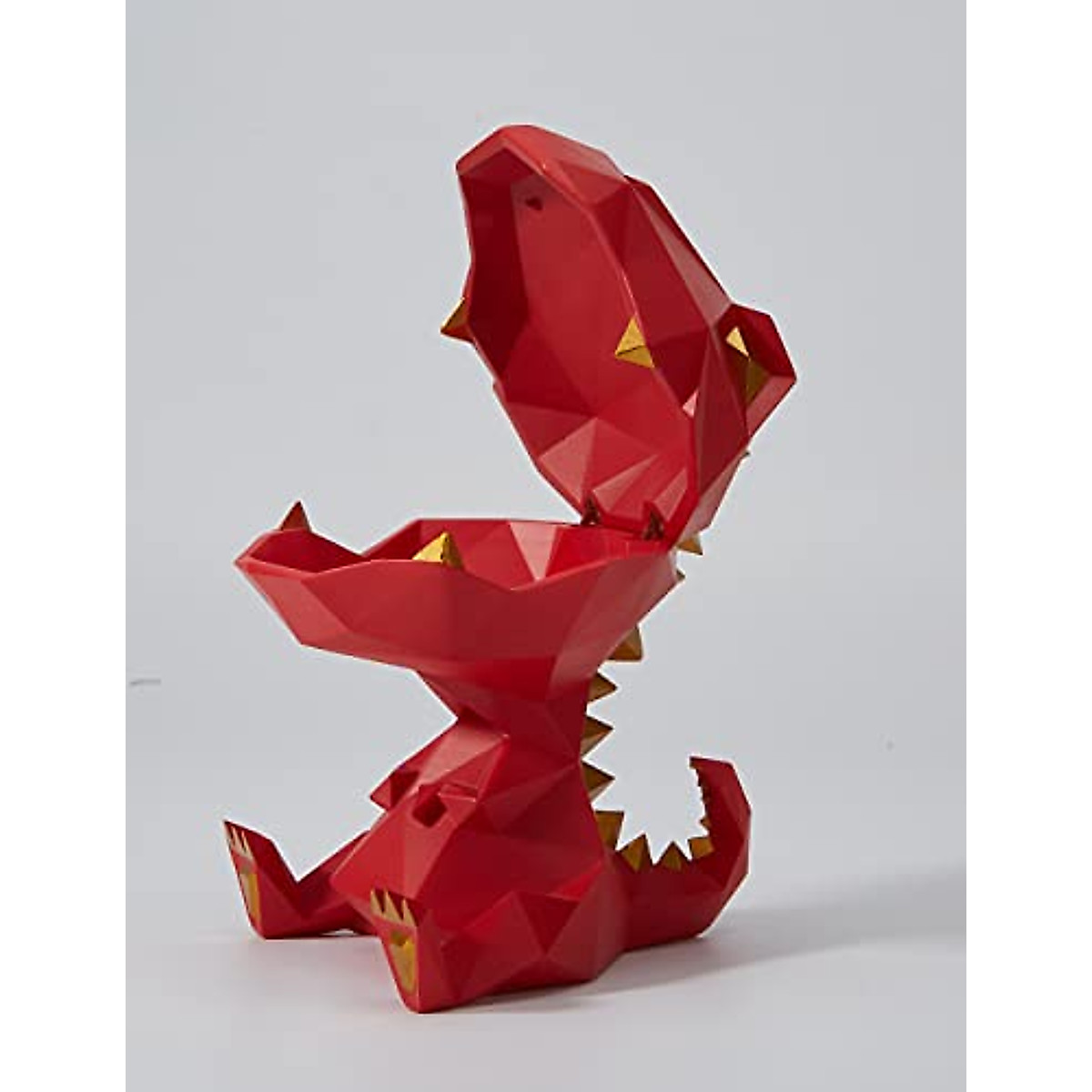 HAUCOZE Candy Dish Cookie Jar Dinosaur Gifts Sculpture Modern Decor Statue Crafts Polyresin Figurine Arts Red 7.1inch