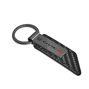 iPick Image Compatible with Honda Civic Si Gunmetal Black Gray Metal Plate Carbon Fiber Texture Leather Key Chain