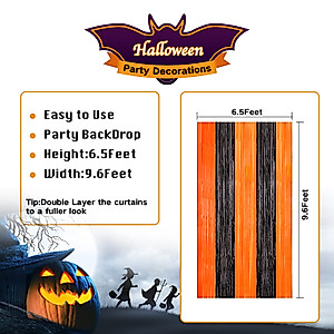 2 Pack Black and Orange Tinsel Foil Fringe Curtains, Halloween Party Photo Backdrop Streamers Backdrop for Birthday Anniversary Party Halloween Party Decoration