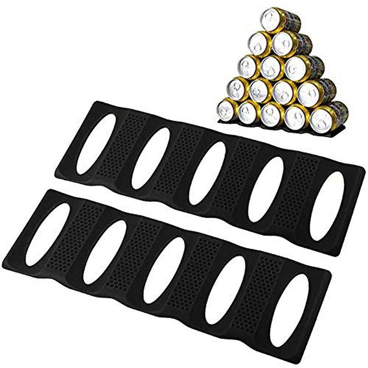 Webake Fridge Organizer Can Organizer for Pantry Organization and Storage, 2 Pack Silicone Beer Bottle Rack for Kitchen Refrigerator Cabinet Countertop, Stackable Soda Can Holder Space Saver (Black)