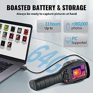 VEVOR Thermal Imaging Camera, 240x180 IR Resolution with 2MP Visual Camera, 20Hz Refresh Rate Infrared Camera with -4℉~1022℉ Temperature Range, 64G Built-in SD Card and Rechargeable Li-ion Battery