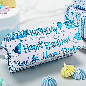Homeral Jumbo Wrapping Paper Roll-37.66sqft(27.6 x 197inch) Blue Foil Birthday Design