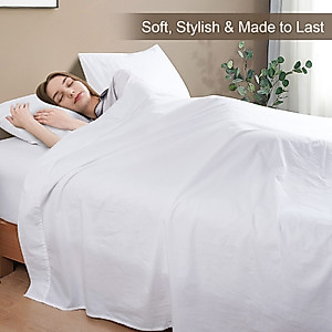 PHF 100% Garment Washed Cotton Sheets Set Queen Size, Ultra Soft Bedding Set, 4 PCS Breathable Moisture-Wicking Durable, Deep Pocket Bed Sheet Up to 16", White