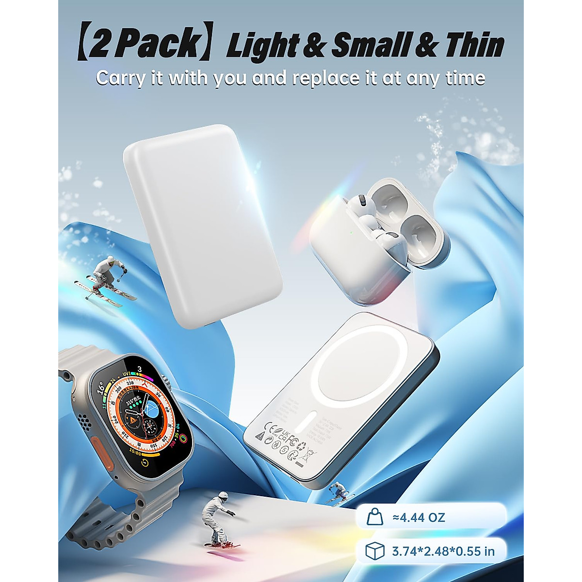 Eventronic [2 Pack] Magnetic Wireless Power Bank, 5000mAh Mag-Safe Battery Pack with Ultra Magnetic, Mini Wireless Portable Charger with USB-C Input/Output Compatible iPhone14/13/12 Pro/Pro Max/Mini