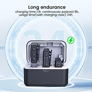 Zwide Professional Wireless Lavalier Microphone System M1 Plus(Black)+C1 (2TX+1RX+Charging Case), with 2.4GHz Real Time Monitoring, Compact Dual Transmitter & 1 Receiver with Noise Cancellation