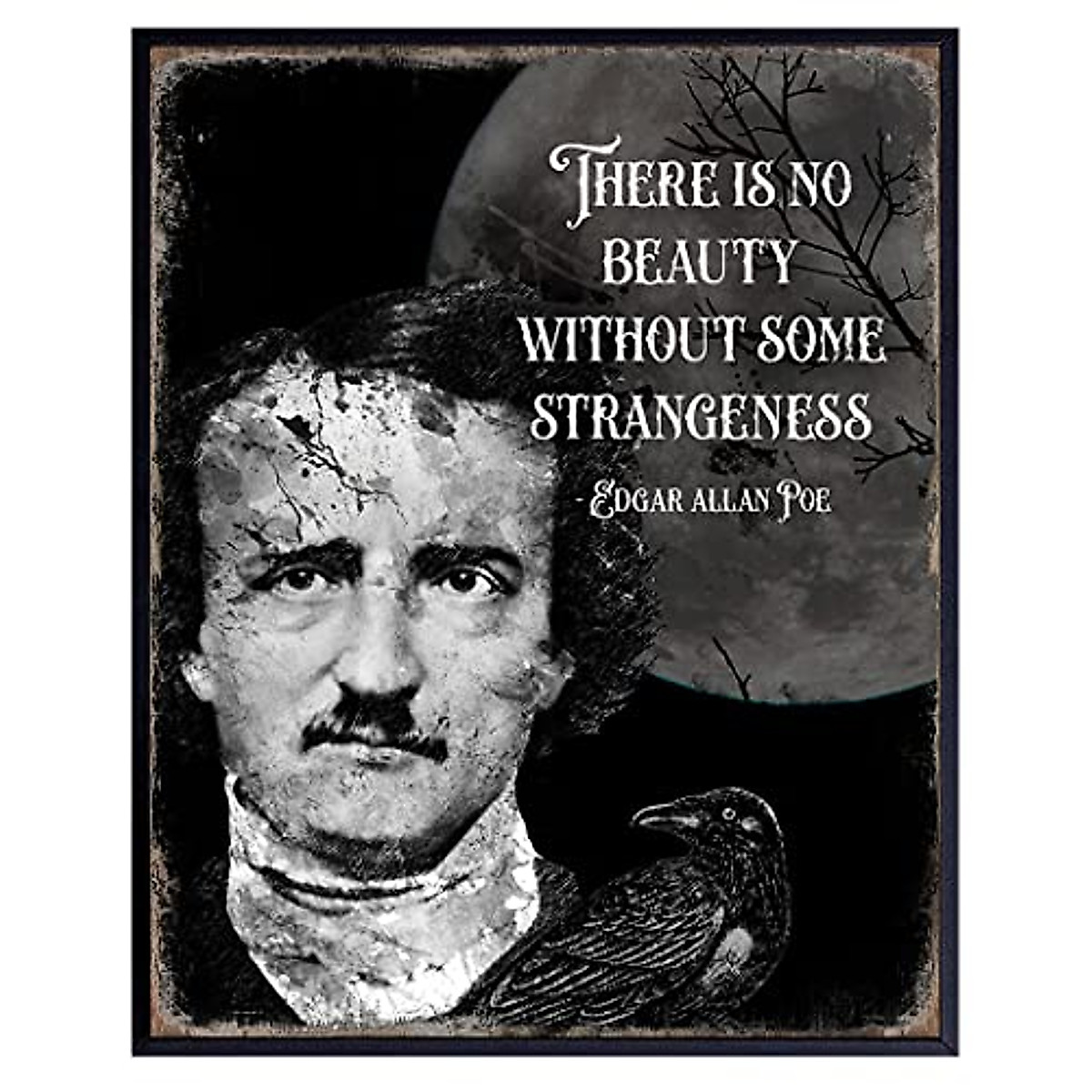 Edgar Allan Poe Gothic Decor - The Raven Spooky Creepy Scary Wall Art - Goth Poster Sign Picture Print - Pagan Witch Wicca, Wiccan Gifts - Inspirational Quotes Sayings Home Decor