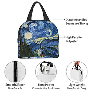 GURONTA Starry Night Lunch Bag for Women Blue Insulated Lunch Box Durable Waterproof Cooler Tote Bag for Work
