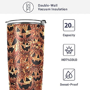 HXshaoye Cartoon cute Christmas orange sequin pumpkin Stainless Steel insulated coffee cup with Lid and Straw mugs for coffee for camping modern coffee mug 20 oz taza termica para cafe caliente 20oz