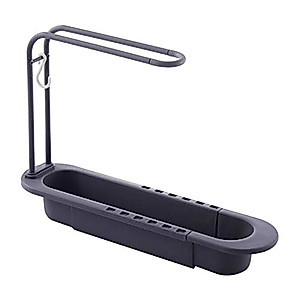 UUPOI Telescopic Sink Storage Rack, Expandable Dish Caddy Drying Rack, Drain Basket Tray Caddy Shelf Scrubber, Retractable Rack for Kitchen and Bathroom, Black