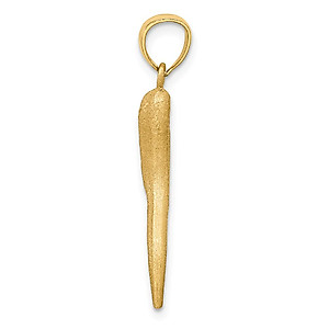 14k Yellow Gold Solid Diamond-Cut Cornicello Italian Horn Protection Charm Pendant - 30mm x 5mm