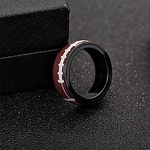 PAMTIER Unisex Stainless Steel Outdoor Sport Spinner Ring Classic Football Band Charming Jewelry Size 6