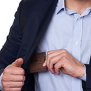 Alpine Swiss Dermot Mens RFID Safe Money Clip Front Pocket Wallet Leather Comes in Gift Box Distressed Brown