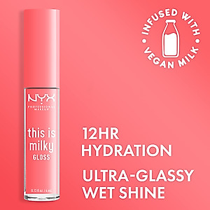 NYX PROFESSIONAL MAKEUP This Is Milky Gloss, Vegan Lip Gloss, 12 Hour Hydration - Moo-dy Peach (Sheer Coral)