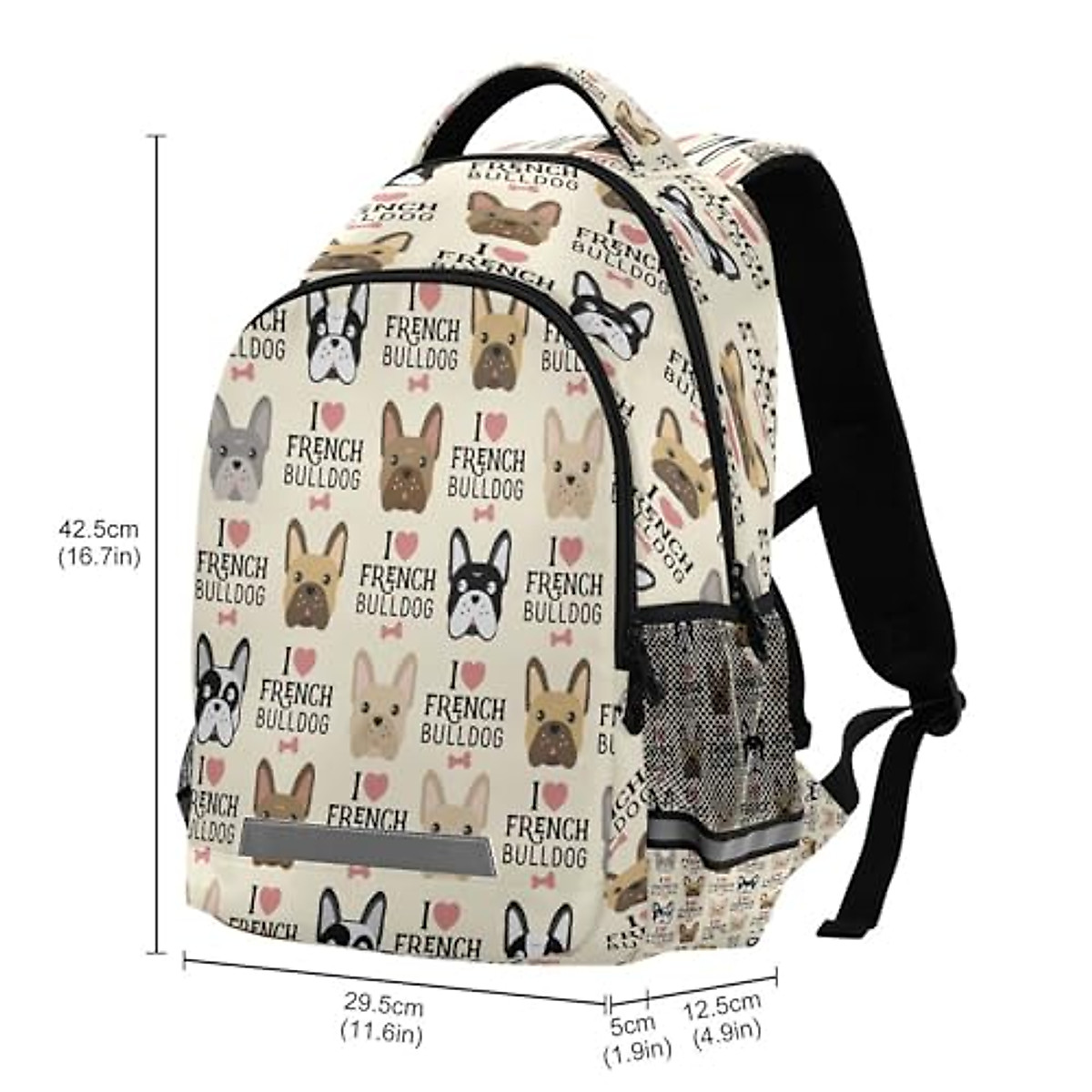 ALAZA I Love French Bulldog School Backpack for Teen Girls Kids Boys Elementary Middle School Laptop Bags Bookbags Lightweight 21 Liters