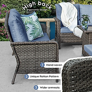 Yechen Patio Conversation Set 12 Seats with 44" Propane Gas Fire Pit Table - 9 Pcs Outdoor Wicker Furniture Set with Lid & Wind Shields - Sectional Sofa Set for Porch,Backyard