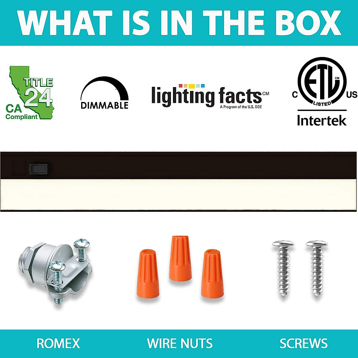 Hardwired LED Under Cabinet Task Lighting - 16 Watt, 24", Dimmable, CRI>90, 3000K (Warm White), Bronze, Wide Body, Long Lasting Metal Base with Frost Lens