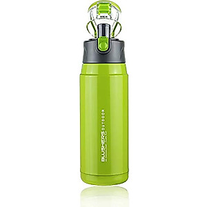 Blushers 650ml (22oz) Double Wall Vacuum Insulated 304 Stainless Steel To Go Travel Mug, One Touch Lock Lid Thermos Water Bottle (Green - 3 Piece Set)