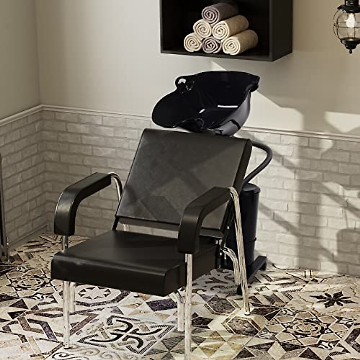 Paddie Portable Shampoo Bowl with Electric Pump and 2 Water Tanks, Portable Hair Washing Sink with Sprayer for Salon Home, Black