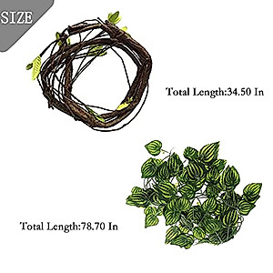 PINVNBY Bearded Dragon Hammock,Reptile Lizard Lounger Natural Seagrass Habitat Decoration Reptiles Tank Accessories Jungle Climber Vines Flexible Leaves Climbing Decor for Gecko Chameleon Snakes