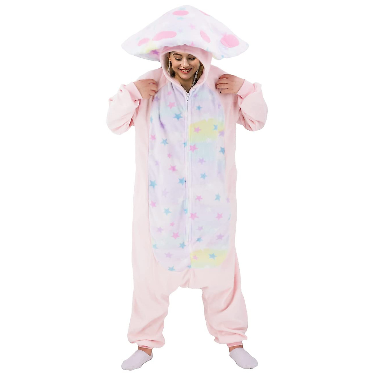 XIGUAGUO Adult Cartoon Mushroom Onesie Costume Animal Cosplay Christmas Homewear Pajamas Sleepwear for Women and Men