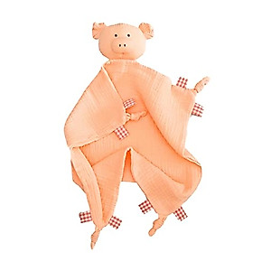 Ickles Pig Baby Lovey Security Blanket Organic Cozy Soft Muslin 100% Cotton Blanket for Girls and Boys Unisex Animal Design Warm Peach Lightweight Easy Care