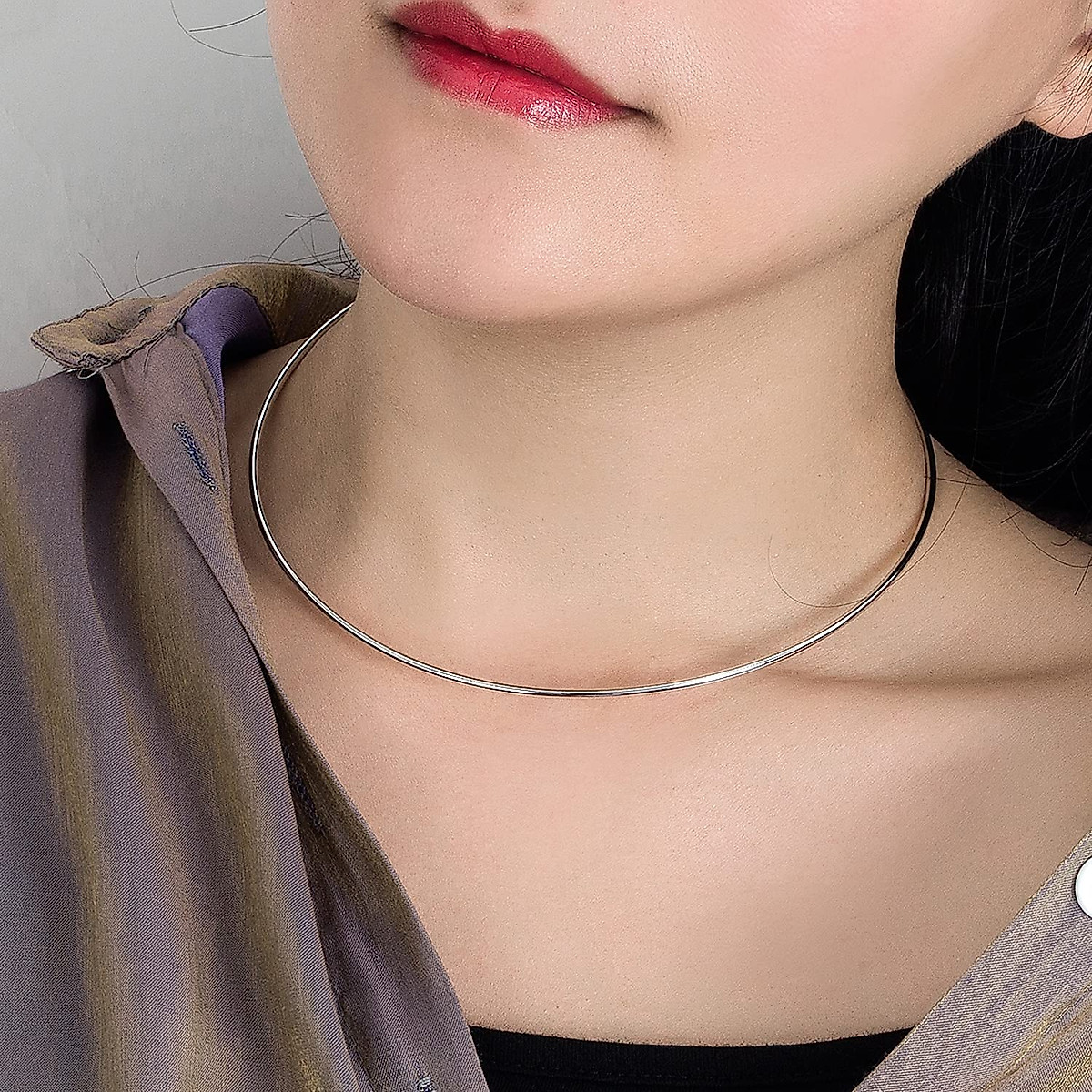 Dankadi Women 925 Sterling Silver 2MM Solid Dome Collar Necklace Simple Fashion Golden 16 "18" 20 "+1.9 "Adjustable Length Choker Fine Jewelry Gifts (Silver, 18 inches)