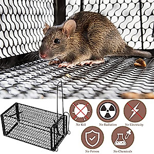 Humane Rat Trap Chipmunk Squirrel Rodent Trap Foldable Mouse Trap Small Live Animal Mouse Voles Hamsters Live Cage Rat Mouse Cage Trap for Mice Easy to Catch and Release, 9.4x4.7x4.7 Inches (4 Pcs)