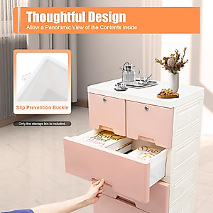 TouSuaRSi 5 Layer Plastic Storage Drawers with 6 Drawers Pink Closet Drawers Dresser Organizer Unit Clothes Storage Bins with Casters Home Bedroom Storage Cabinet Large-Capacity Cabinet