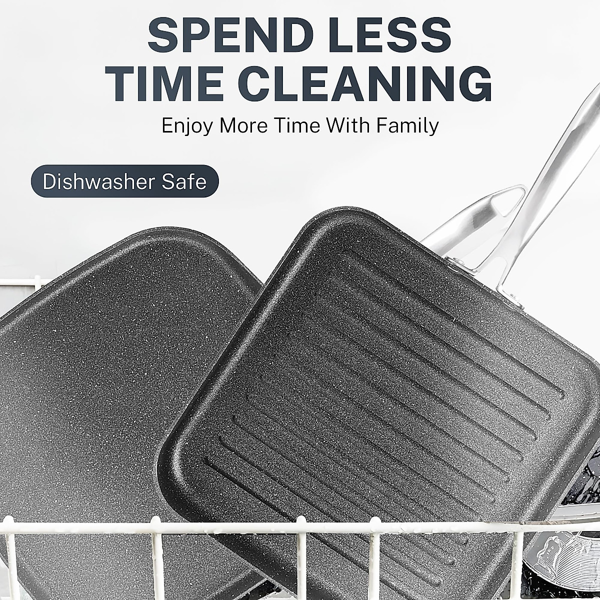 Granitestone 2 Pack Nonstick 10.5” Grill Pan + Flat Griddle Pan for Stove Top with 3x Coated Surface Perfect for Eggs Pancakes Steaks and More, Stove Top Griddle for Gas Grill, Oven Safe, PFOA Free