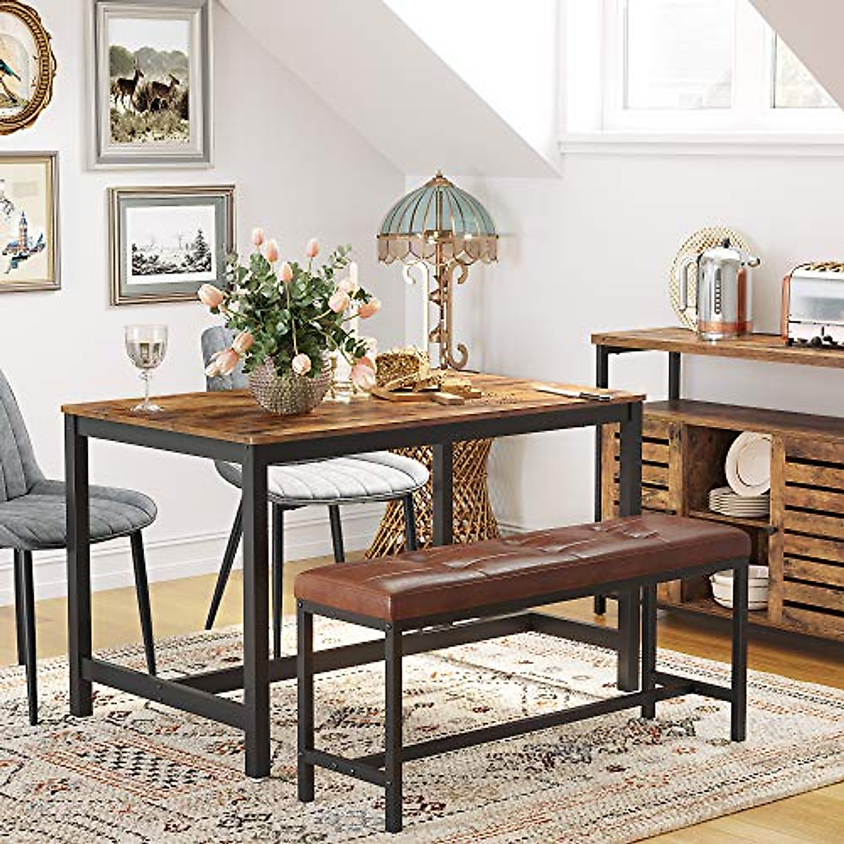 VASAGLE 47 Inches Dining Room Table for 4, Industrial Style with Heavy Duty Metal Frame, 47.2 x 29.5 x 29.5 Inches, Brown