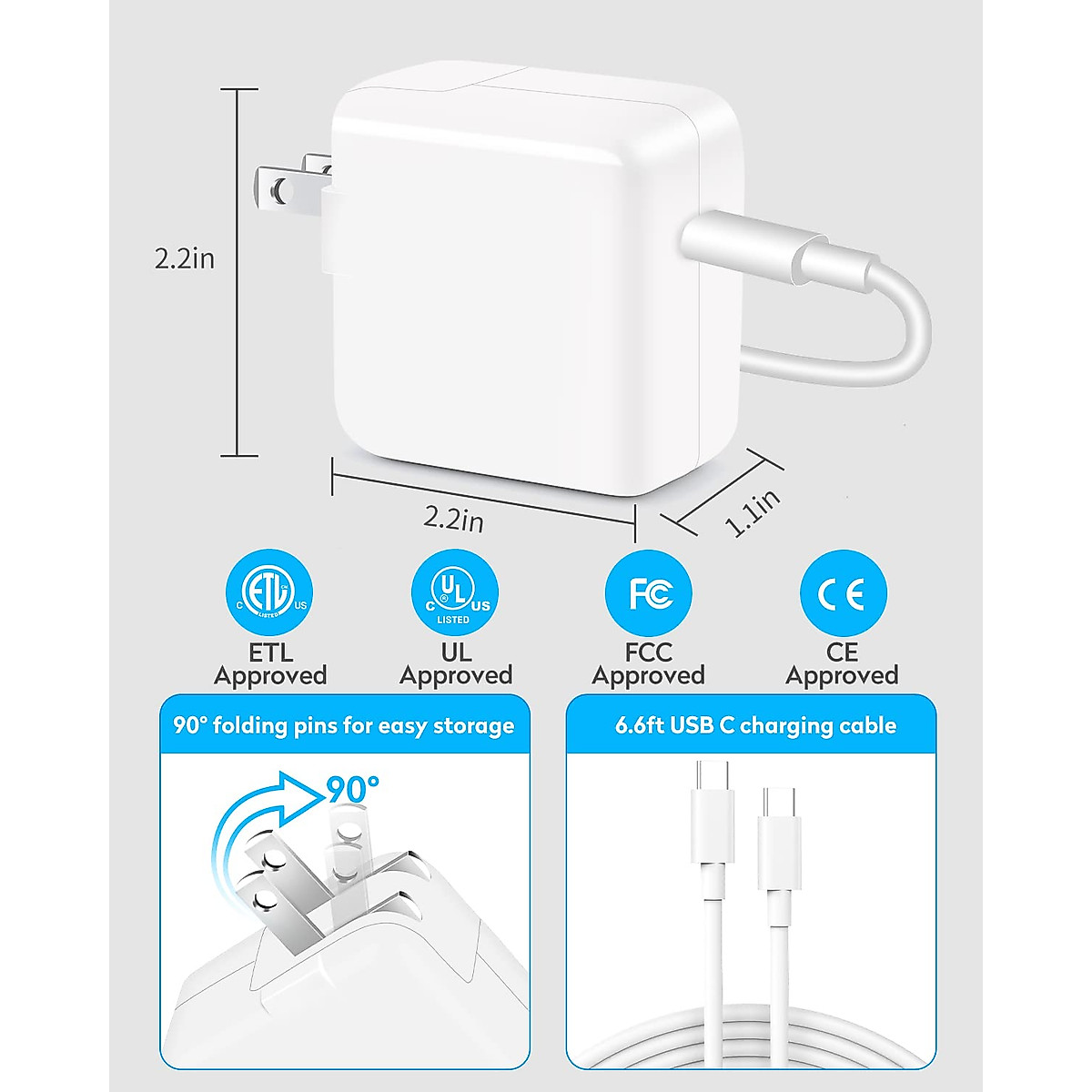 65W USB C Charger,Type C GaN III PD 3.0 Wall Charger Fast Charging for iPhone 15/14/13,MacBook Pro/Air, iPad Pro/Air,Samsung Galaxy S22/S21,Pixel,Switch and Android Series,6.6ft USB C to C Cable