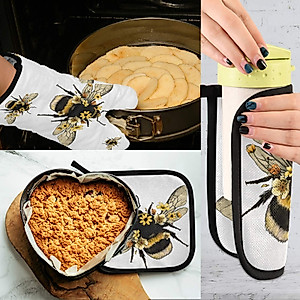 Aflyko Bee Daisy Flower Oven Mitt Pot Holder Gift Set Heat Resistant Cooking Glove Kitchen Potholder for BBQ Baking
