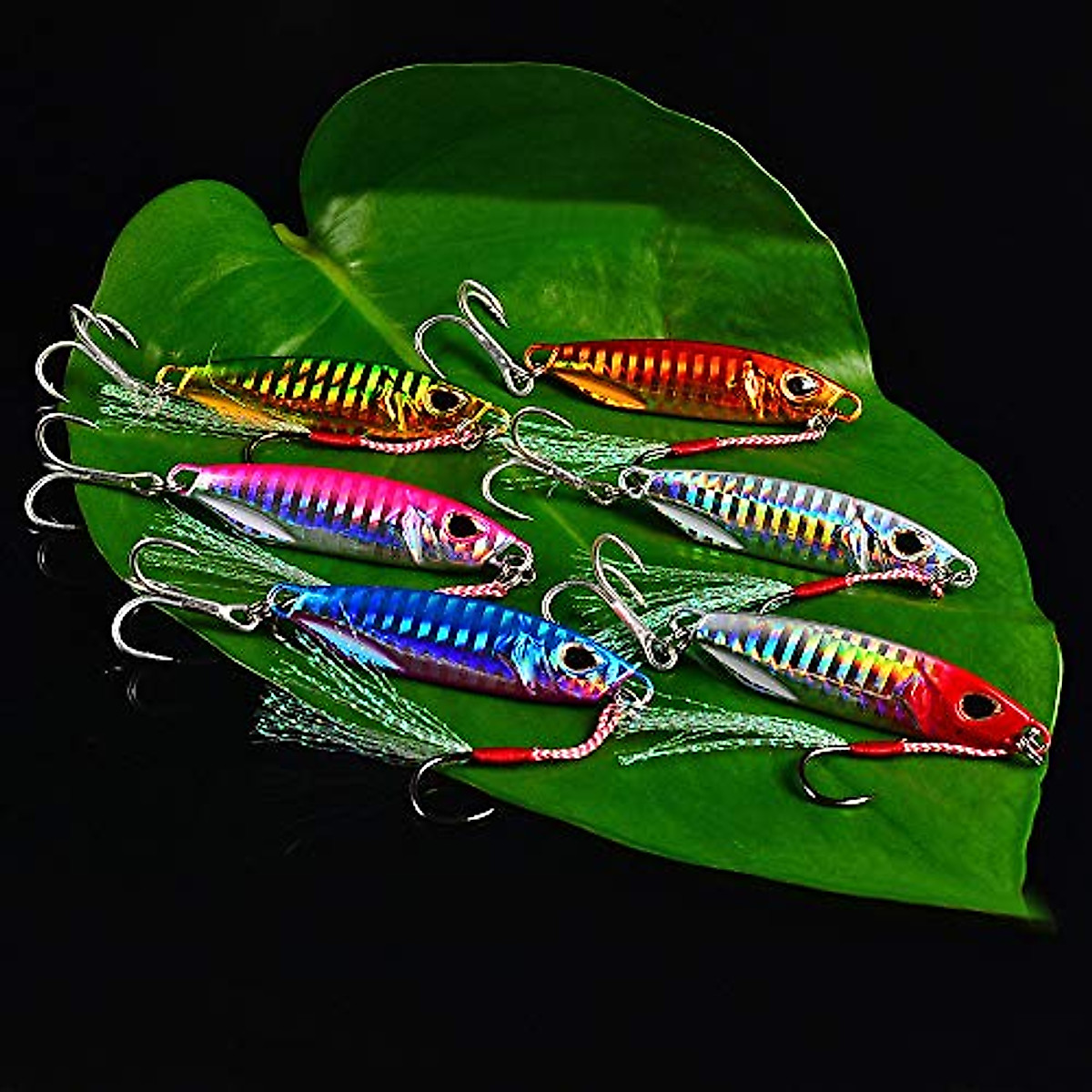 Jigging Lures Fishing, 30g Slow Jig Baits, Offshore Micro Jigs for Tuna King Sna Grouper Bass, Metal Jig with Treble Hook and Assist Hooks 7Pieces/6Pieces