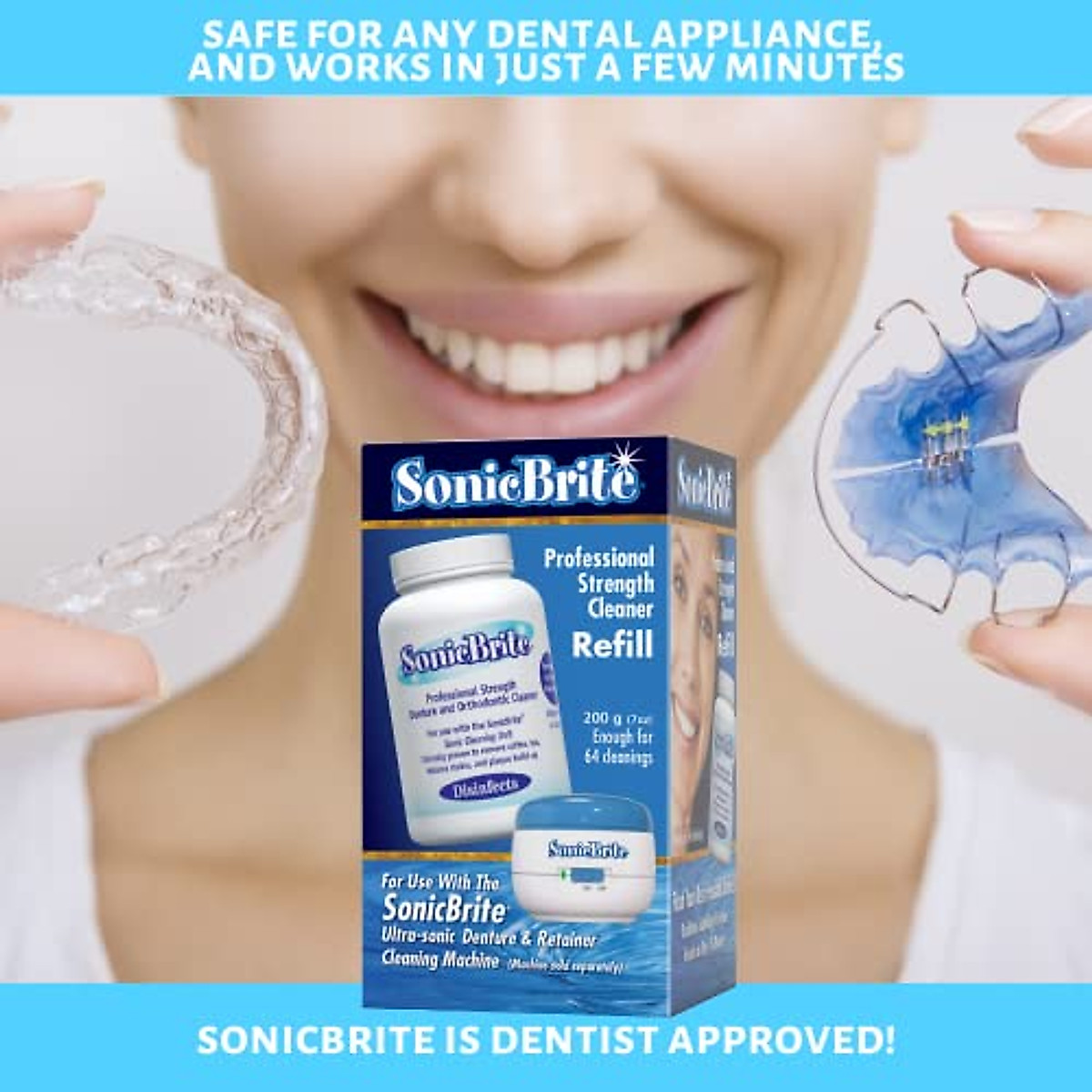 SonicBrite: High Intensity Dental Cleaning Powder — Freshen Your Dentures, Retainers, Night Guards and Aligners — Powerful Formula Removes Stains, & Plaque