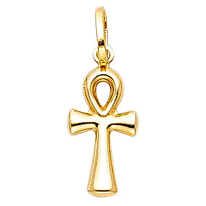 14k Yellow Gold Religious Ankh Cross Religious Charm Pendant