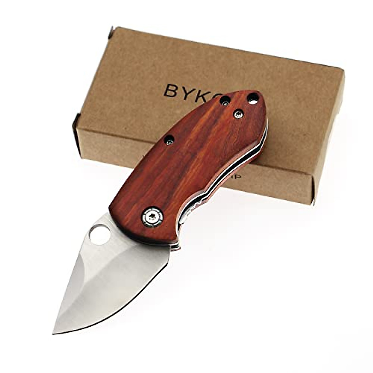 BYKCO Little Pocket Knife, Light Weight Wood Handle EDC Knife, Small Folding Pocket Knife for Men for Women Everyday Carry Box Cutter Stubby Style Gift