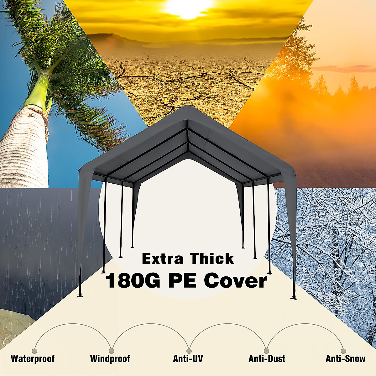 NOWENSOL Carport 12x20ft Car Port Garage Canopy Heavy Duty Car Tent Without Sidewalls & Doors, All Season and Portable Garage for Boat, Wedding Party, Outdoor Camping, Commercial, UV Resistant