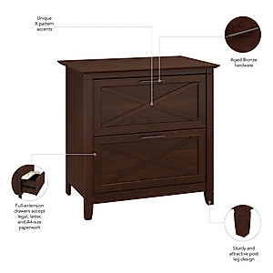 Bush Furniture Key West 2 Drawer Lateral File Cabinet in Bing Cherry