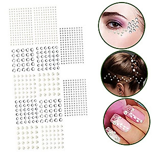 VILLCASE 12 Sheets Beauty Rhinestones Nail Art Decoration Hair Gems Pearl Rhinestones Adhesive Acrylic Stickers Eye Body Peals Nail Acrylic Charm Nail Art Charms Stickers for Phone Shell