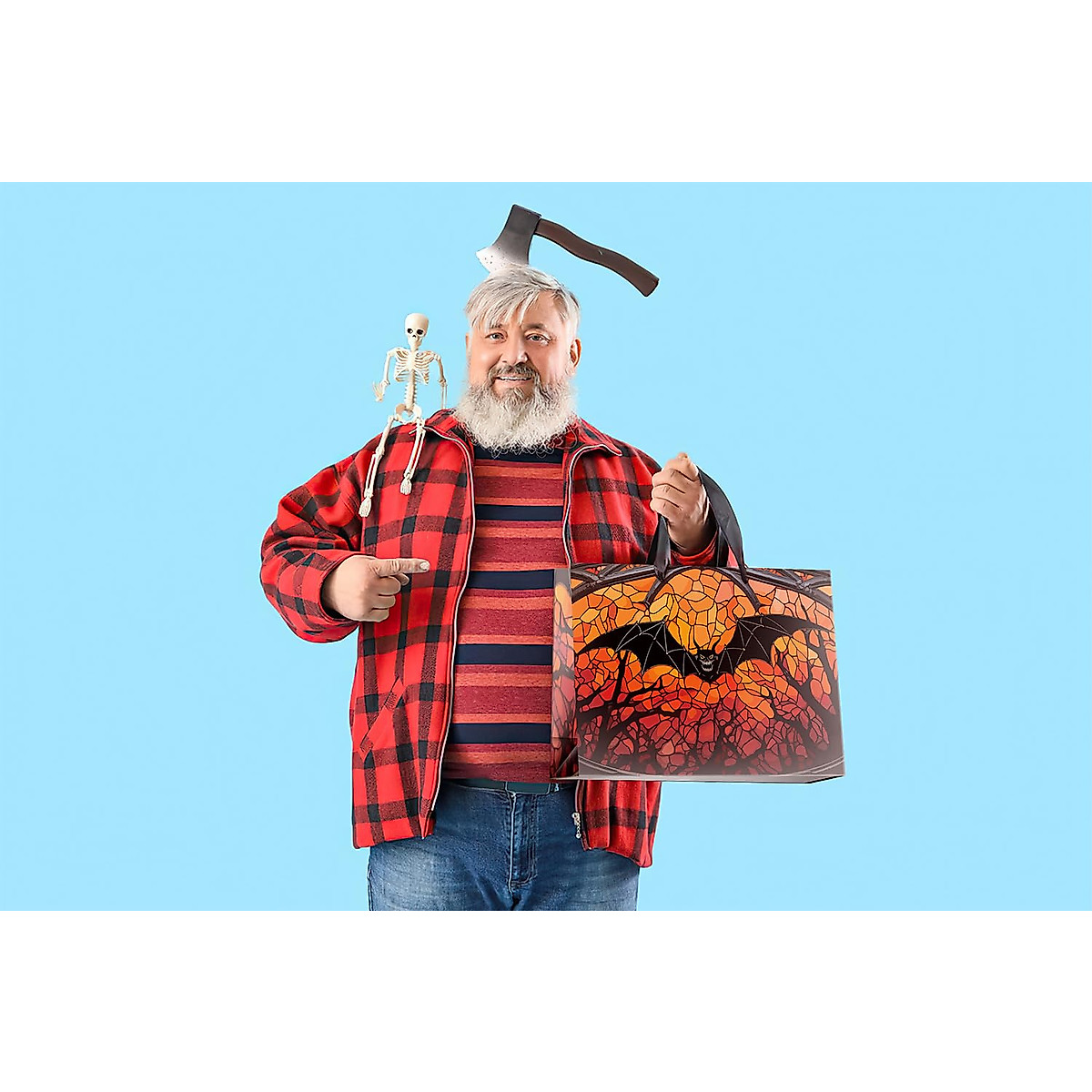 Linelglobal Halloween Bag with Wrapping Paper for Gift Wrapping, Kid Trick or Treat Bat 12.6" 2 Pack