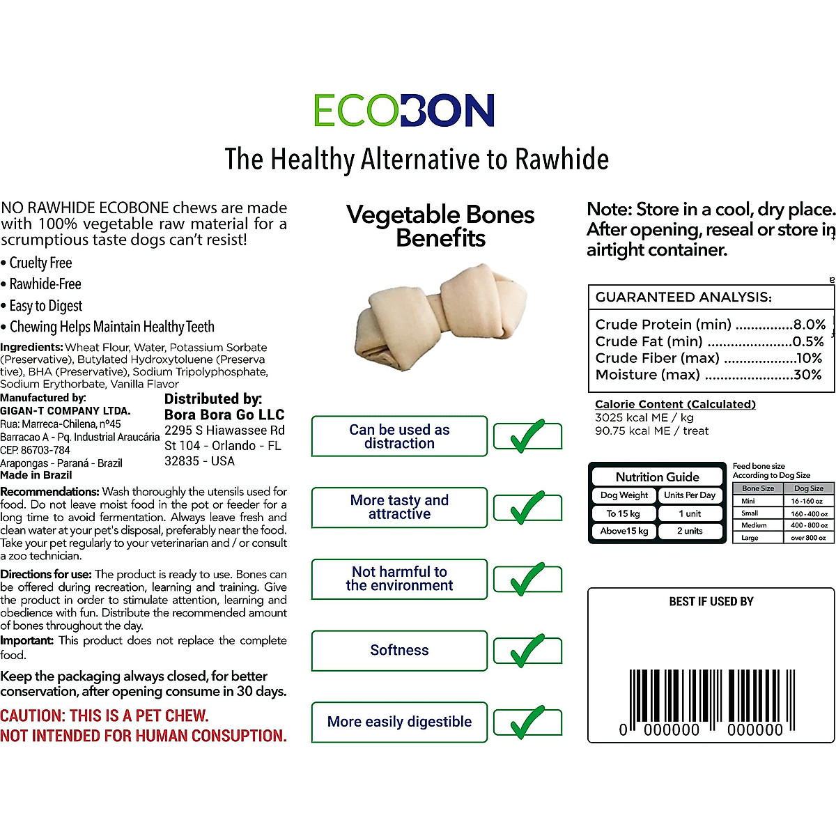 Ecobone Mini Super Premium Vegetal Chew Bones, Rawhide Alternative for Dogs, Highly Digestible 11.99oz/340g (2-3 inches - 16 Count)