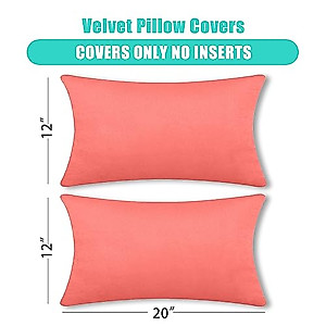 FULDGAENR Velvet Pillow Covers 12x20 Set of 2 for Couch Sofa, Coral Red Cozy Decorative Throw Pillow Covers Sham Lumbar 12 x 20 Inch Soft Solid Cushion Covers for Home Decor