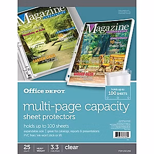 Office Depot Top-Loading Sheet Protectors, Heavyweight, Clear, Expandable, Box of 25, 105007RMDUP
