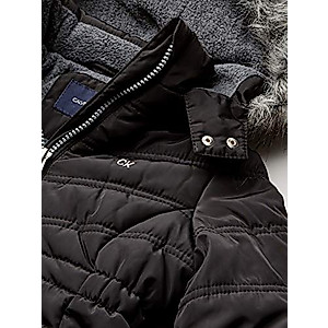Calvin Klein Girls' Hooded Winter Puffer Jacket, Full-Length Heavy Weight Coat with Fleece Lining, Black Aerial, 4T