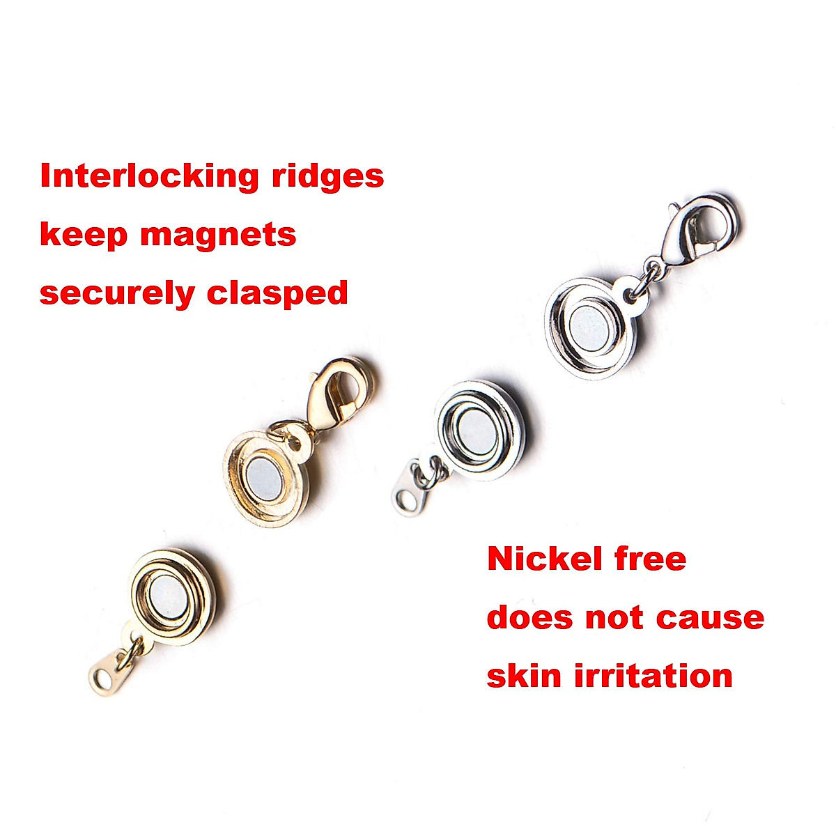 Zpsolution Locking Magnetic Jewelry Clasp for Necklace and Bracelet - Set of 4 Glod and Silver