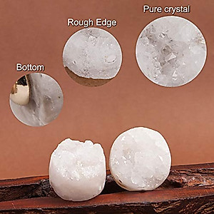 AMOYSTONE 2pcs Natural White Crystal Geode Knobs Unique Stone Handle Pulls Thread Brass Small for Door Drawer, Bedroom Cabinet